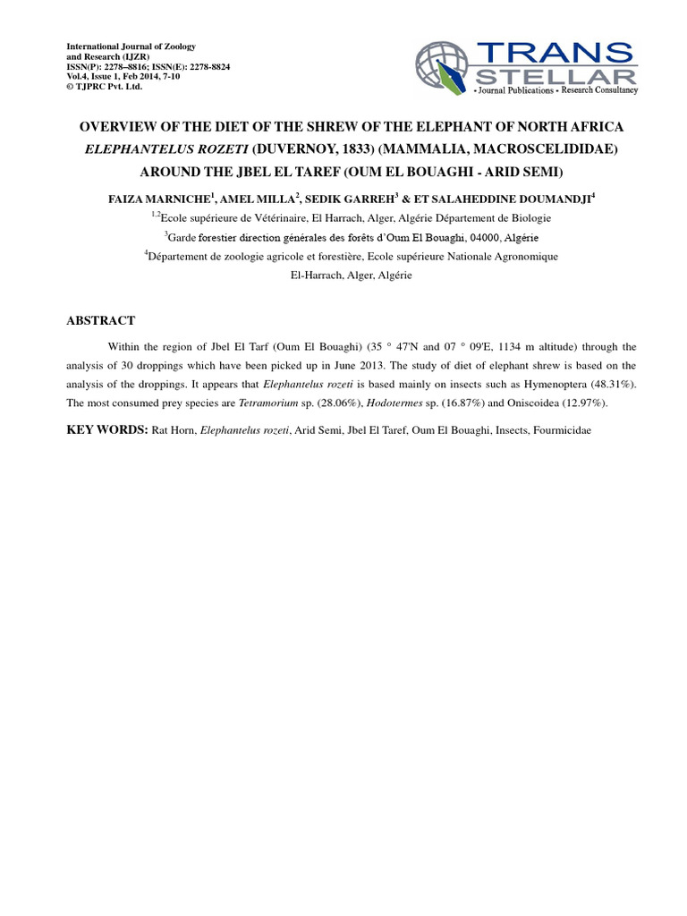 Overview of The Diet of The Shrew of The | PDF