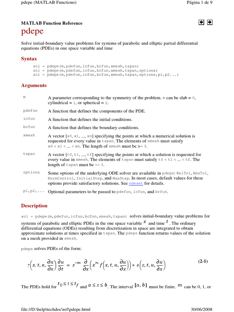 USB - Guía de Ecuaciones Diferenciales Parciales para Adsorción en MATLAB | PDF | Partial ...