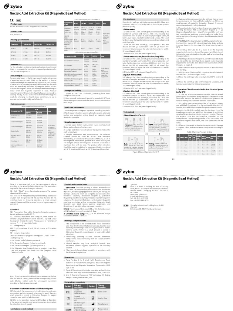 Zybio Nucleic Acid Extraction Kit | PDF | Centrifuge | Chemistry