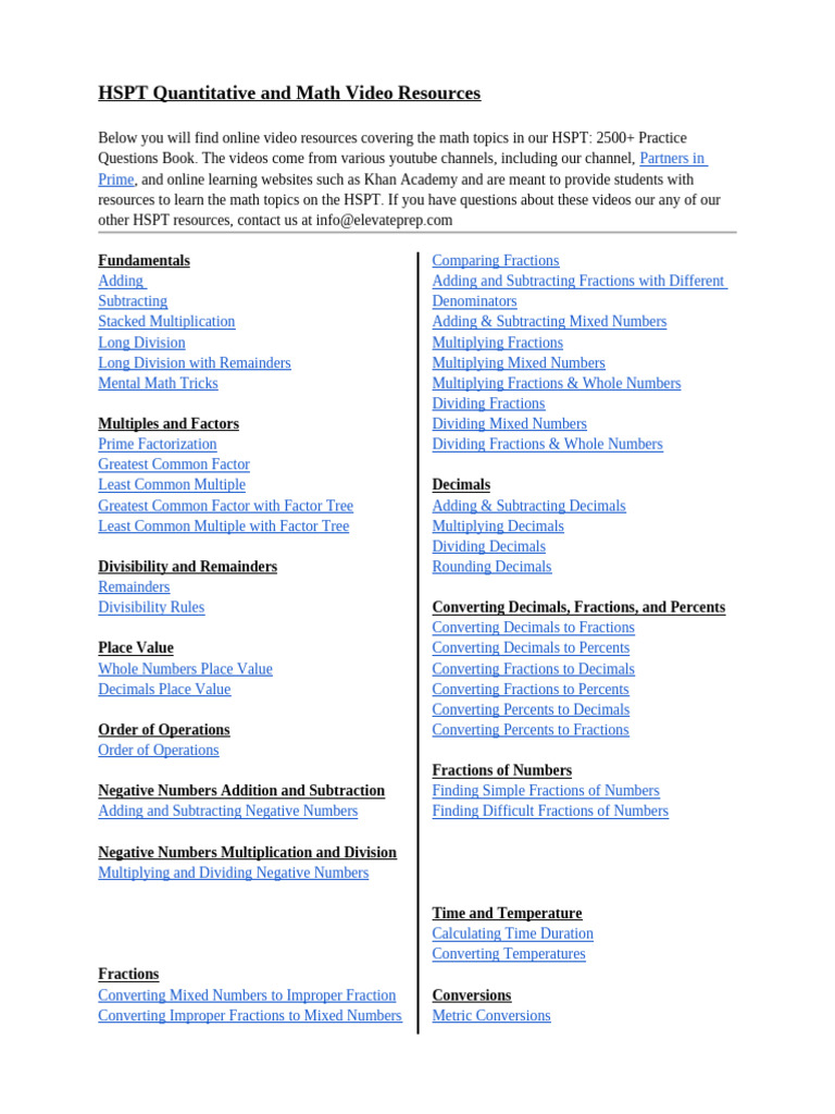 HSPT Math Video Resources | PDF | Rectangle | Area