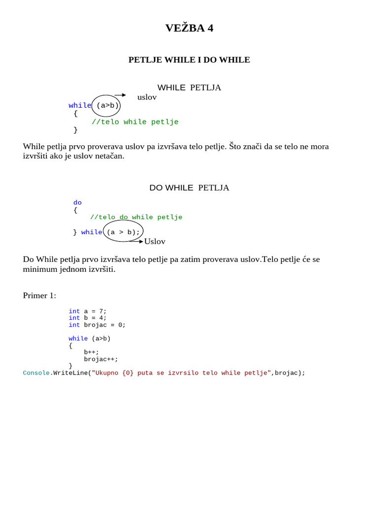 Vežba 4: Petlje While I Do While | PDF