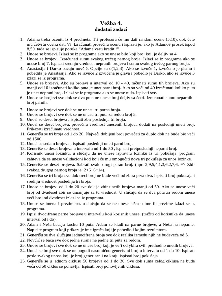 Vežba 4.: Dodatni Zadaci | PDF