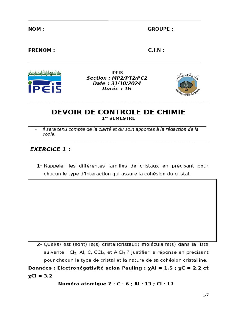 DC MP2 2024 2025 | PDF | Métaux | Atomes