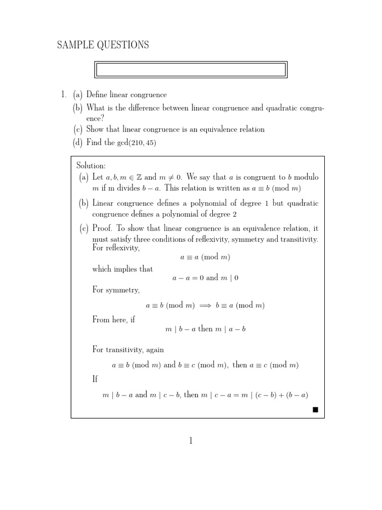 Sample Number Theory Questions | PDF | Abstract Algebra | Algebra