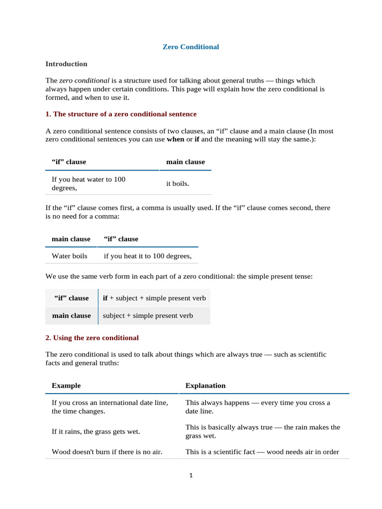 Zero Conditional Explanation 1 | PDF | Sentence (Linguistics) | Verb