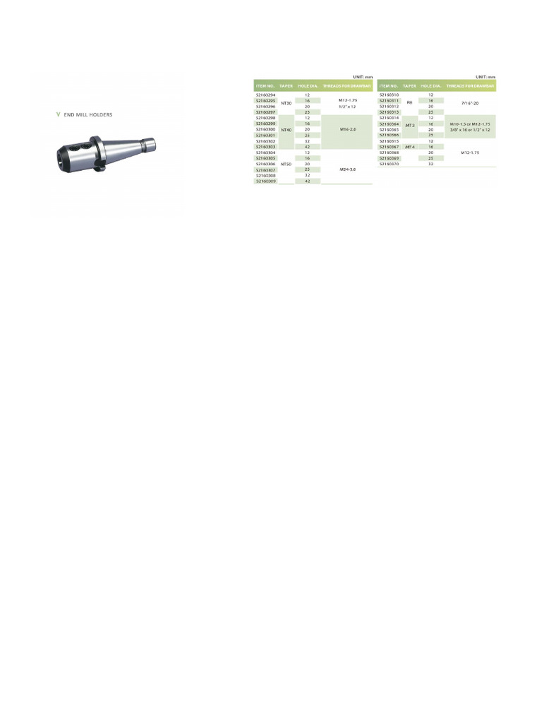End Mill Holders - Nt30 - Nt40 - Nt50 - r8 - Mt3 - Mt4 | PDF