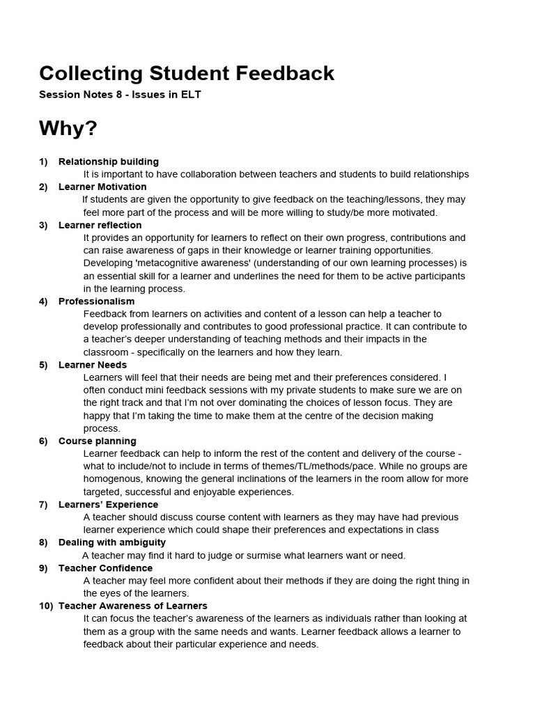 Collecting Student Feedback | PDF | Learning | Teachers