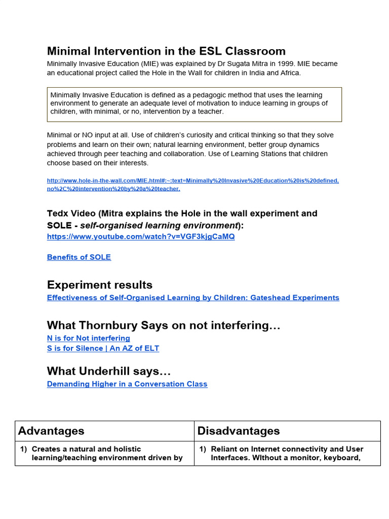 Minimal Intervention in The ESL Classroom | PDF | Learning | Teachers