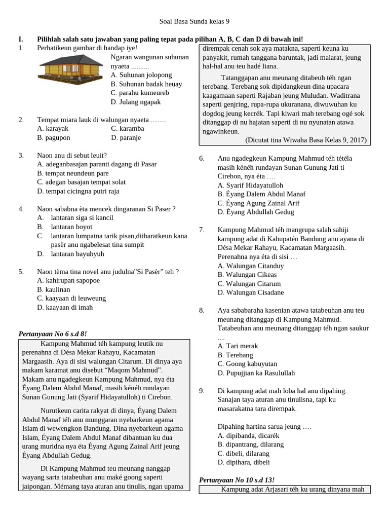 Soal Basa Sunda Kelas 9 | PDF