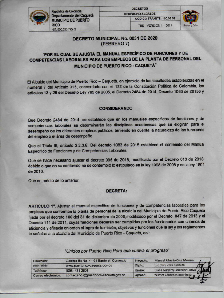 Manuall de Funciones ALCALDIA Puerto Rico | PDF