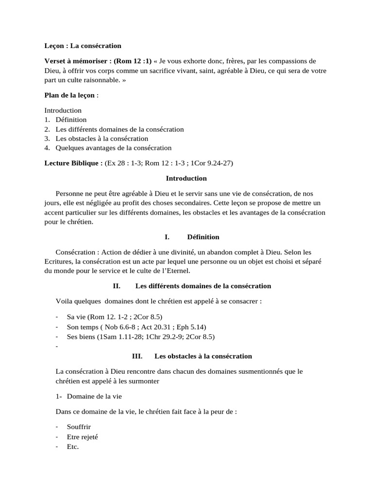 La Consécration : Définition et Avantages | PDF | Doctrines et ...