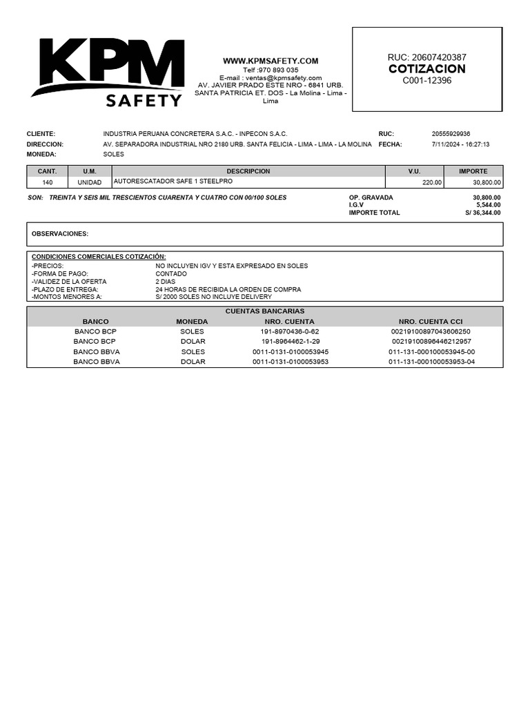 Cotizacion C001 12396 20241107 | PDF