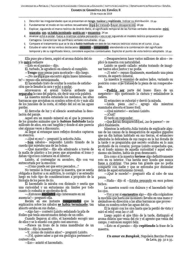 Examen Gramática Del Español II | PDF | Lingüística