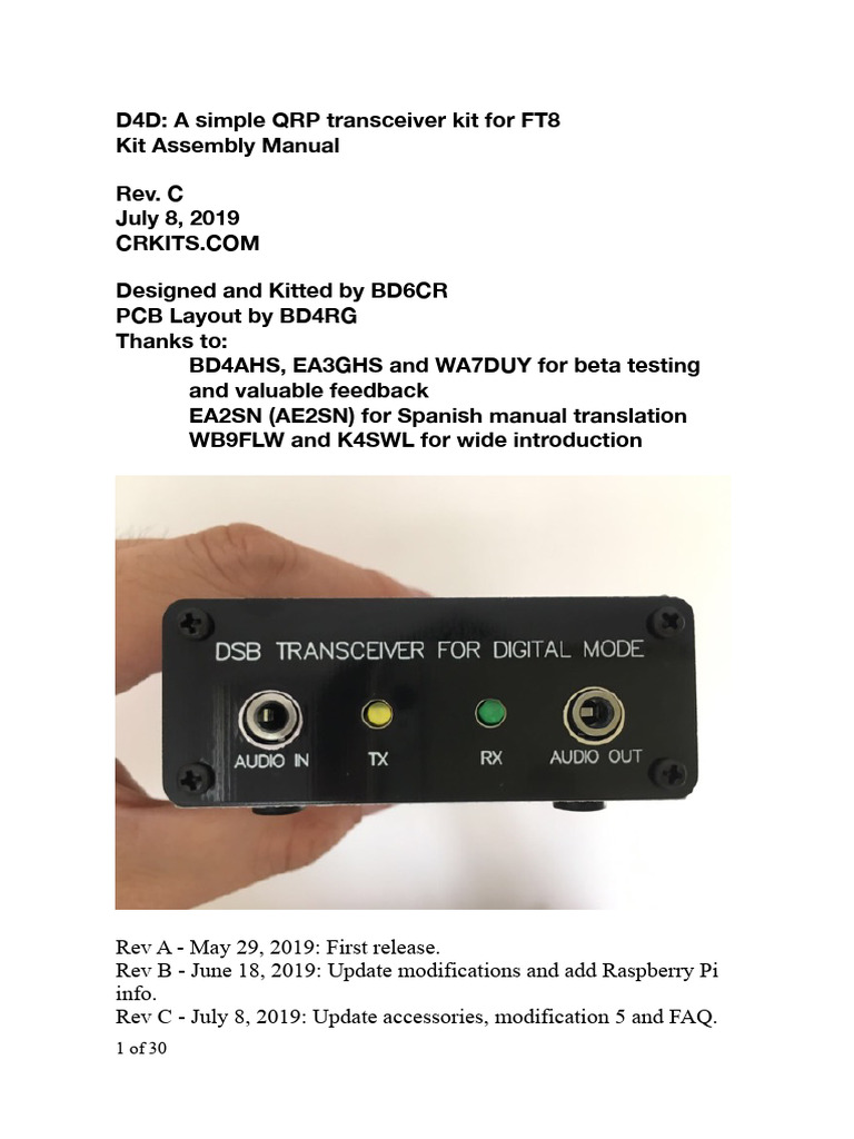 D4D Kit Assembly Manual Rev. C | PDF | Headphones | Microphone