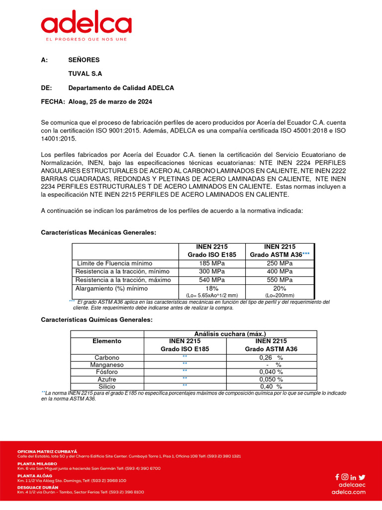 Catálogo de Perfiles de Acero ADELCA | PDF | Acero | Materiales de ...