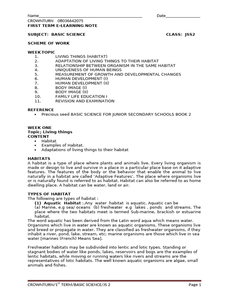 1ST Term JSS2 Basic Science | PDF | Puberty | Adolescence
