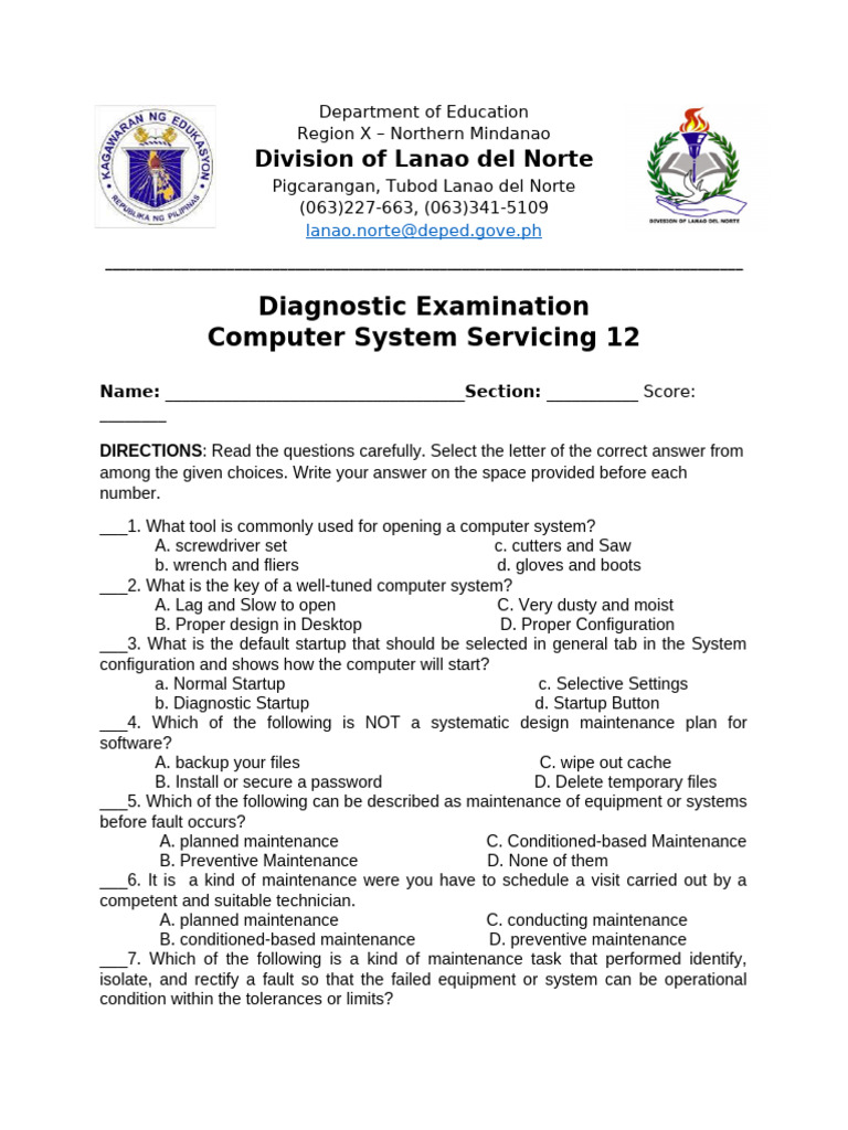 Computer System Servicing Exam Guide | PDF | Windows Registry | Booting