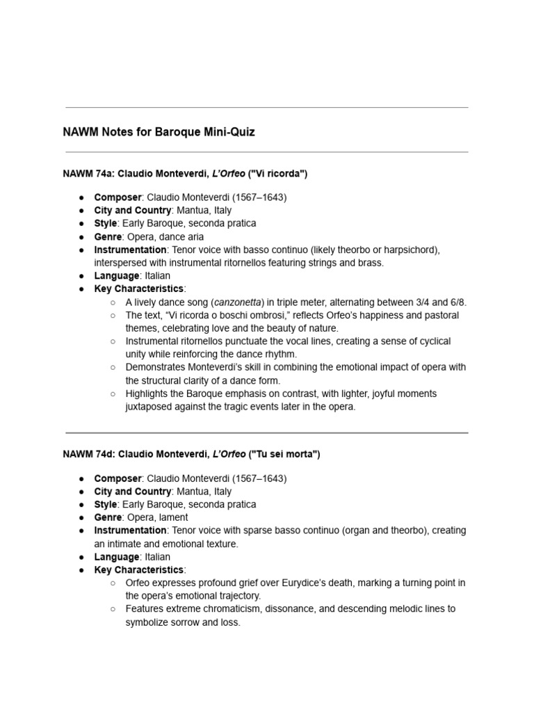 Baroque Music Quiz Notes | PDF | Baroque Music | Choir