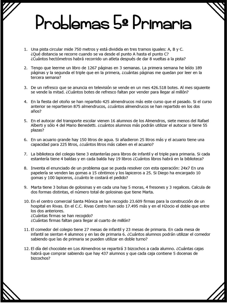 Problemas 5 Primaria | PDF | Litro