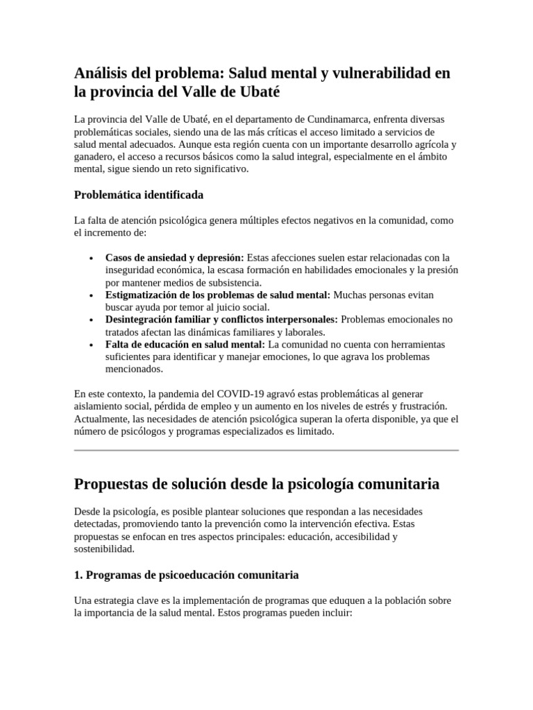 Análisis Del Problema | PDF | Salud mental | Sicología