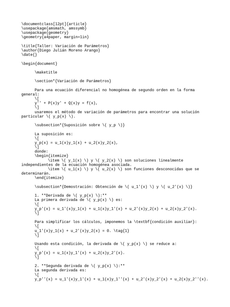 Variación de Parámetro. Diego Moreno | PDF | Ecuaciones | Matemáticas ...
