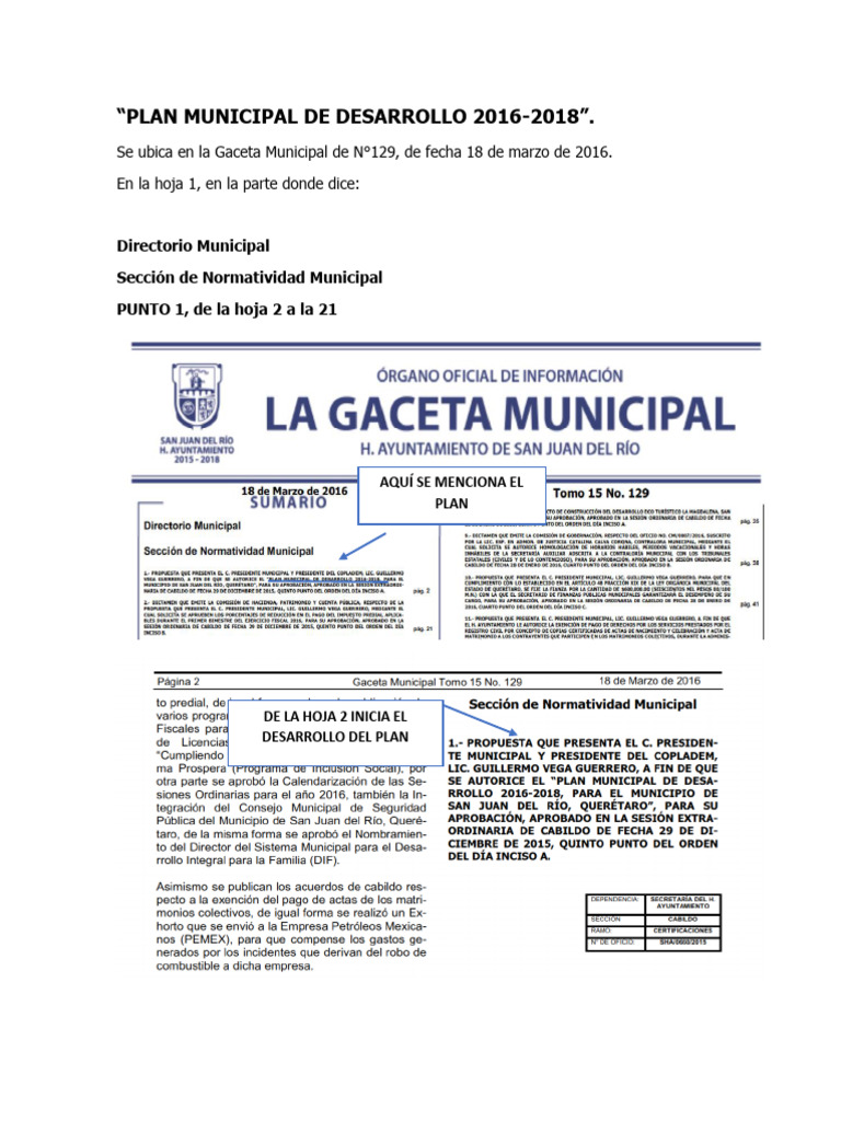PLAN MUNICIPAL DE DESARROLLO 2016-2018 en Gaceta Municipal de N°129 ...