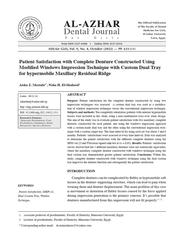 ADJG Volume 9 Issue 4 Pages 631-640 | PDF | Dentures | Dentistry Branches