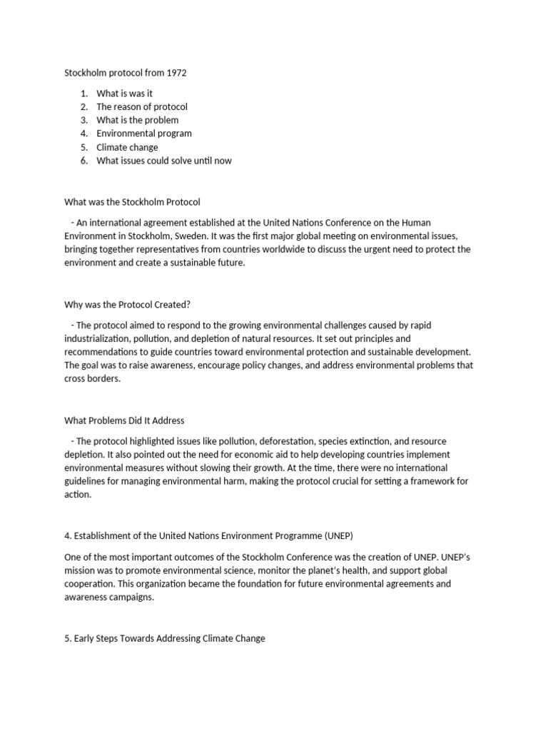 Overview of the 1972 Stockholm Protocol | PDF | Sustainability ...