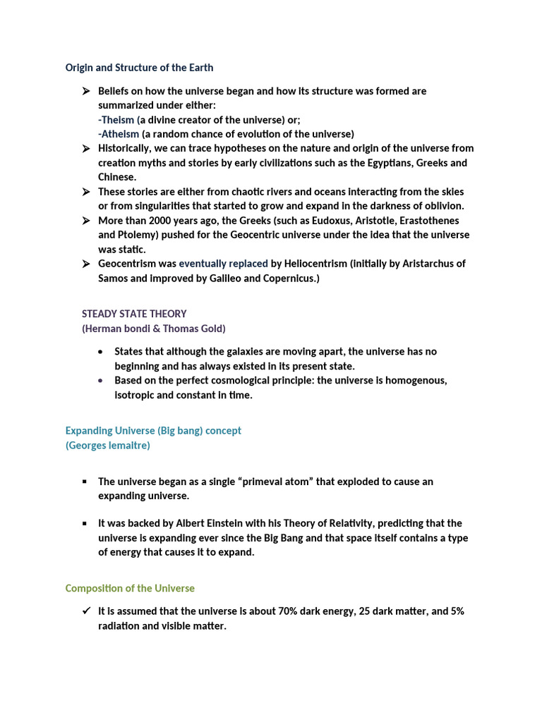 Earth and Life Science Notes | PDF | Universe | Big Bang