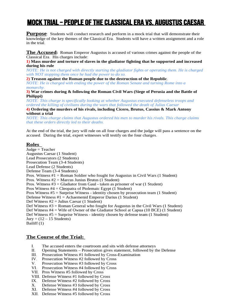 Pre-AP - Augustus Mock Trial | PDF | Augustus | Ancient Rome
