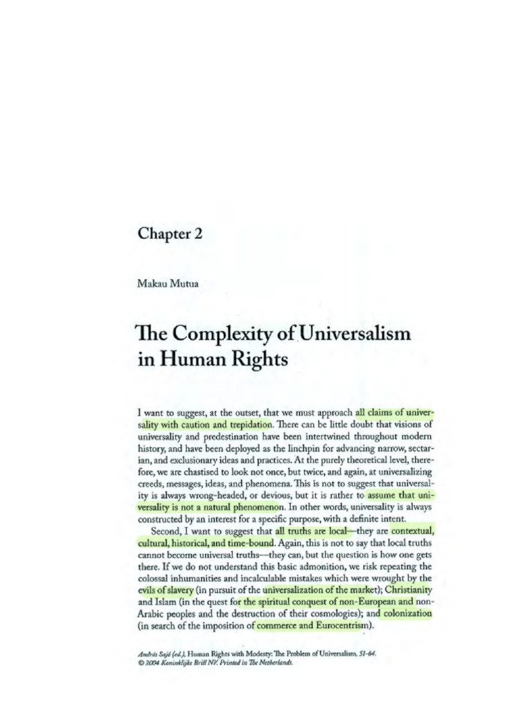 Mutua Complexity of Universalism in Human Rights | PDF