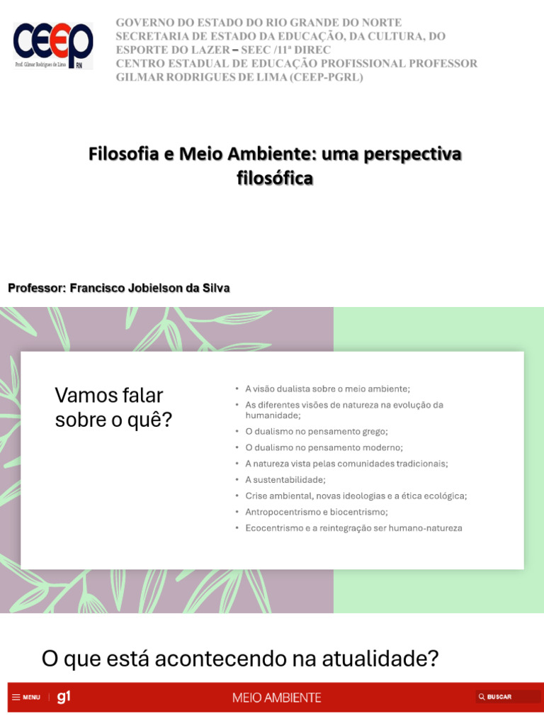 Slides Filosofia e Meio Ambiente 3 SÉRIES | PDF | Natureza ...
