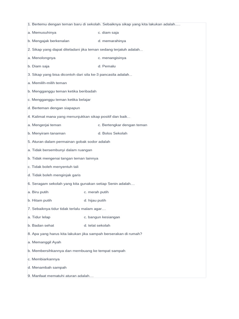 Soal SAS Semester 1 Kelas 1 Pendidikan Pancasila | PDF