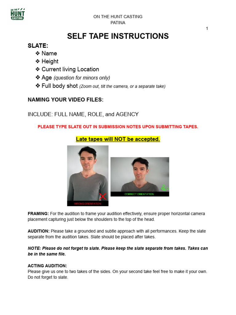 Self Tape Instructions for Auditions | PDF