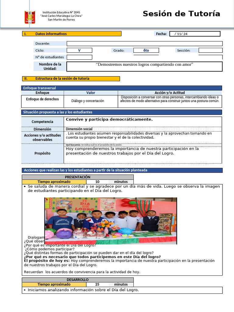 SESION TUTORÍA - Asumimos Compromiso Por El Día Del Logro. | PDF