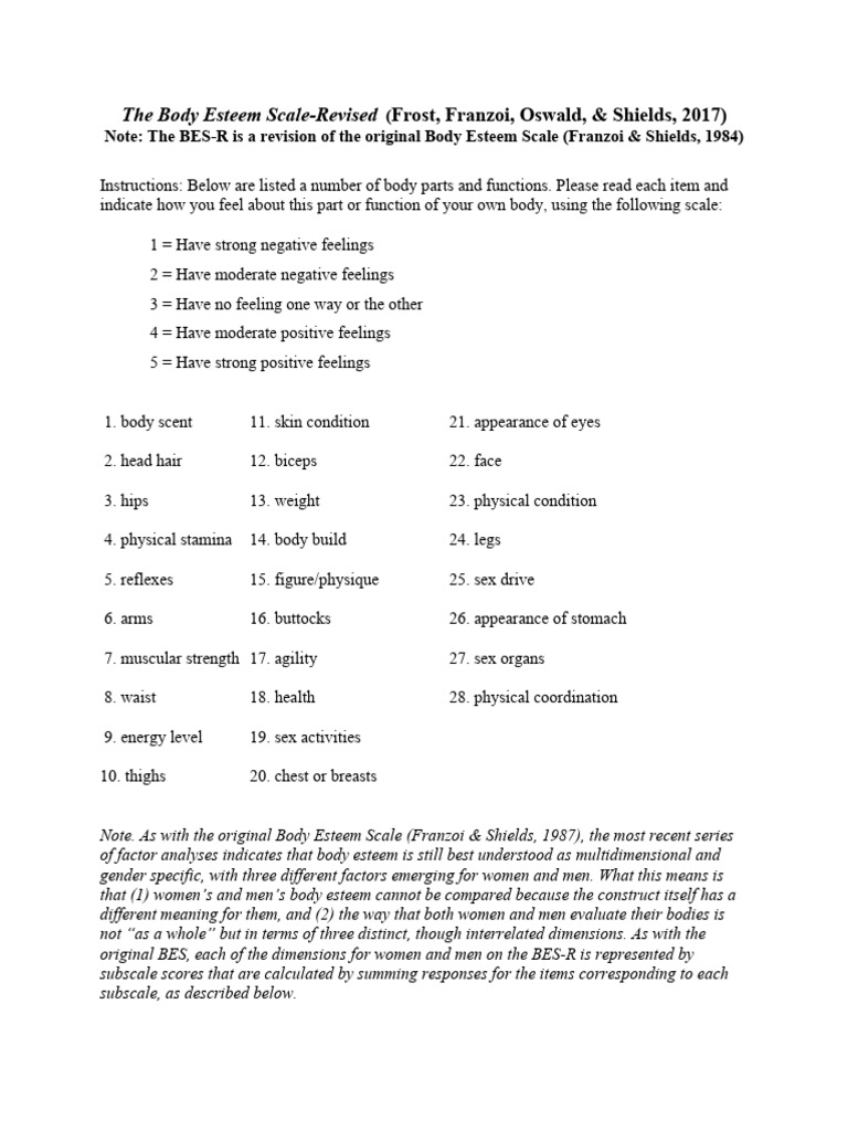 Body Esteem Scale Revised | PDF | Physical Attractiveness