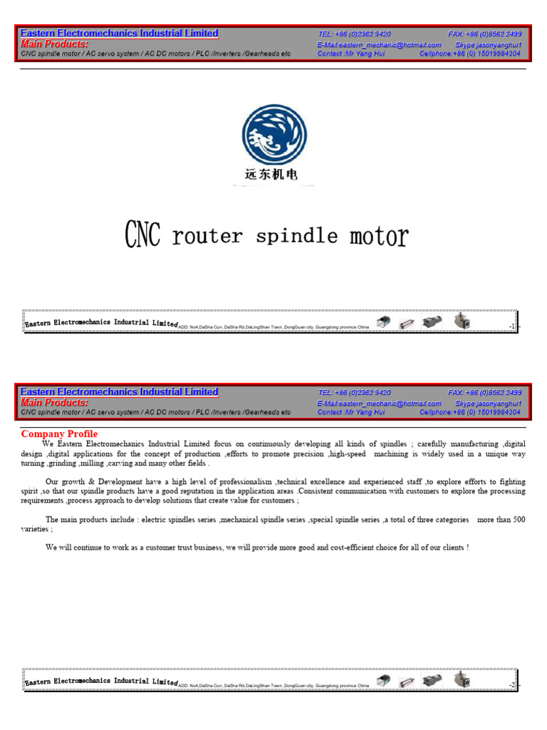 Eastern Electromechanics CNC Spindles | PDF | Secondary Sector Of The Economy