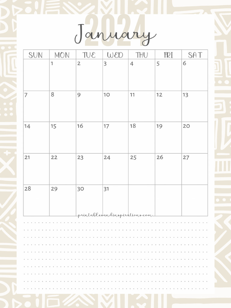 Sunday 2024 Ivory Calendar A4 | PDF