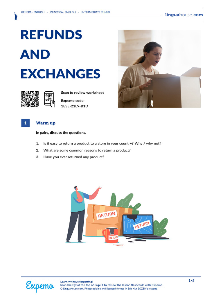 Refunds and Exchanges American English Student B1 B2 | PDF