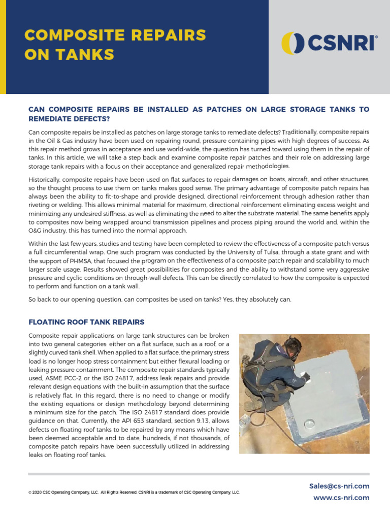 CSNRI WP Composite-Repairs-on-Tanks 06august2020 Final | PDF ...