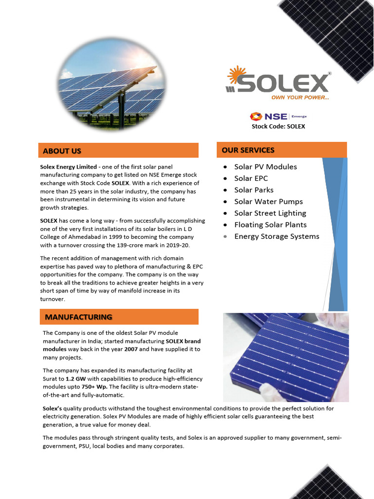 Solex Profile | PDF | Solar Power | Photovoltaics