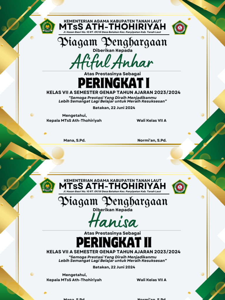 Merah Putih Emas Sertifikat Piagam Penghargaan Lomba Kemerdekaan ...