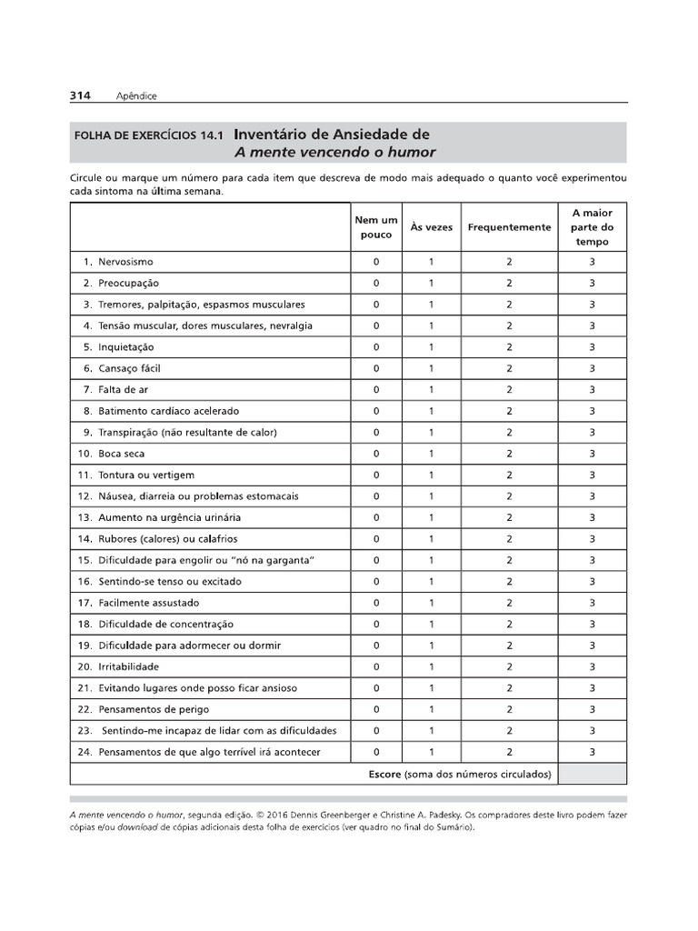 Inventario Ansiedade Padesky | PDF