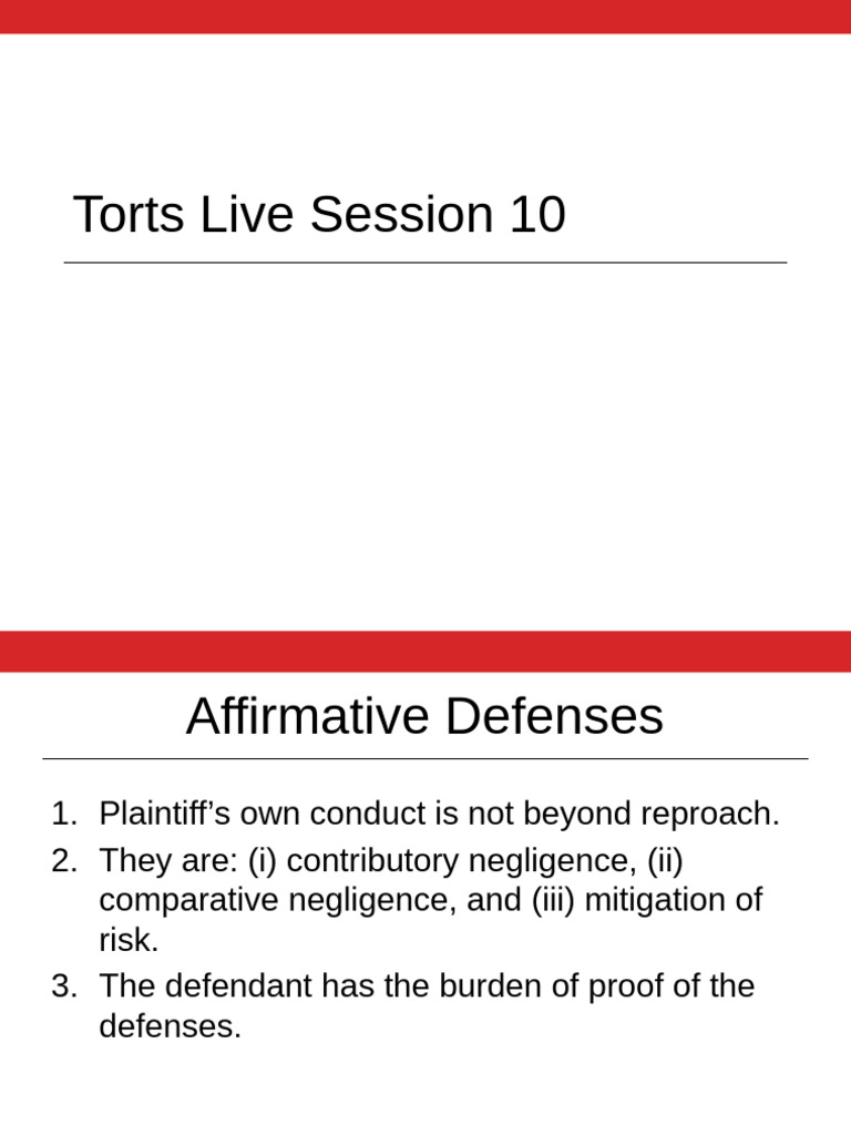 Negligence Affirmative Defense - Tortsweek10livesessionfall2020-1 | PDF ...