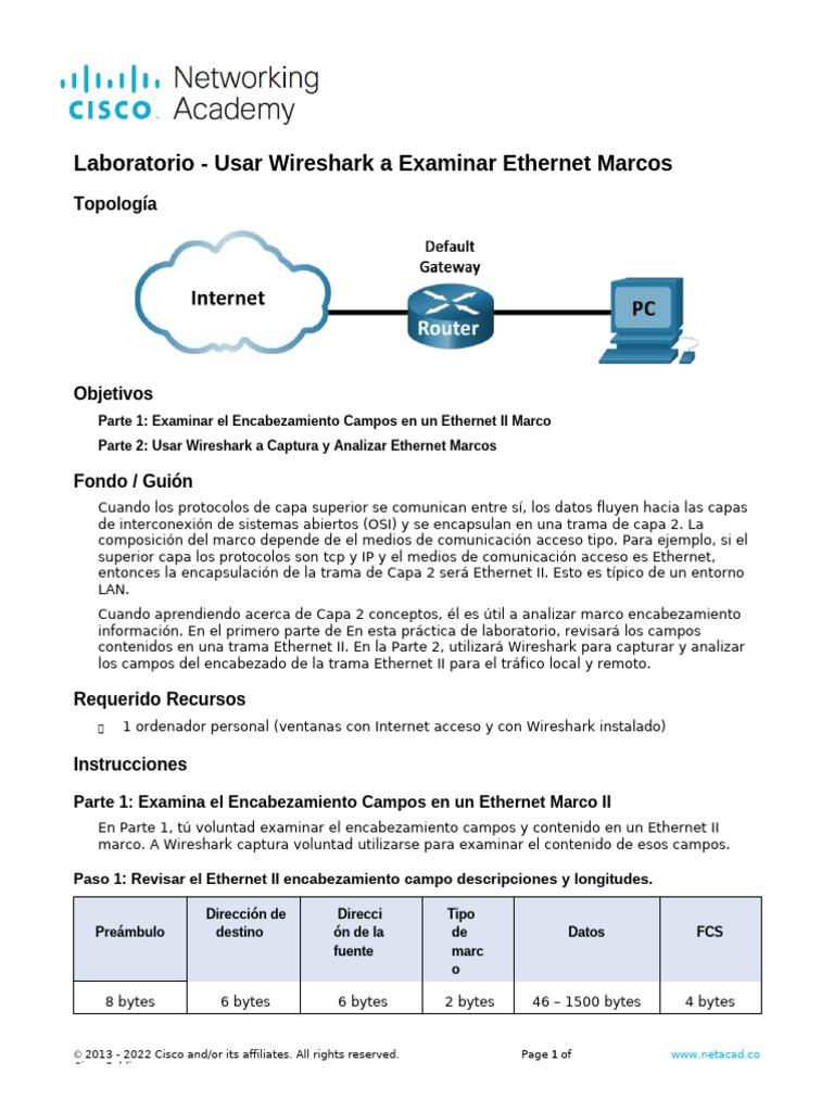7.1.6-Lab - Use-Wireshark-To-Examine-Ethernet-Frames | PDF | Controlador de interfaz de red ...