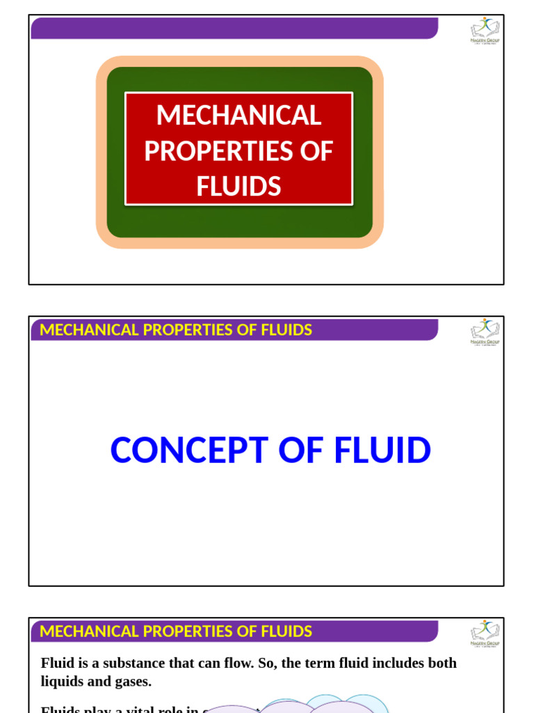 Physics - XI - Mechanical Properties of Fluids - Concept of Fluids | PDF | Pressure | Pressure ...