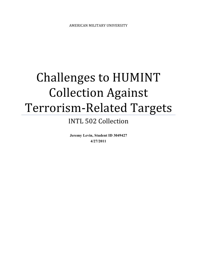 Challenges To HUMINT Collection | PDF | Central Intelligence Agency ...