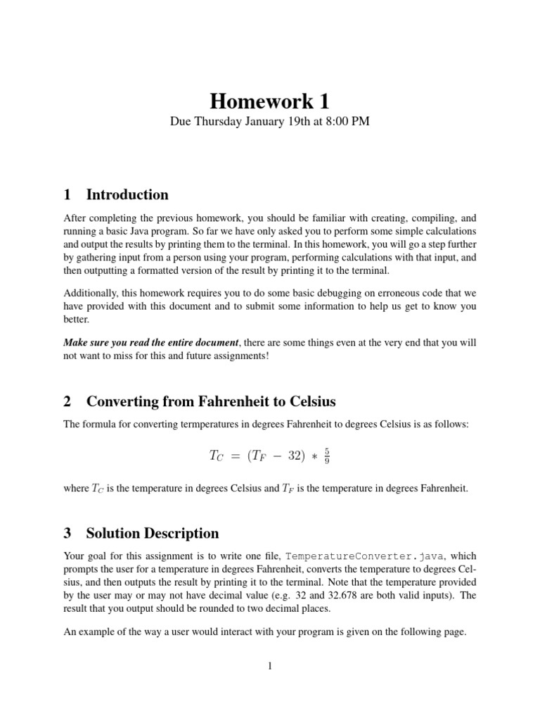 Homework 1 - Temperatures | PDF | Fahrenheit | Java (Programming Language)