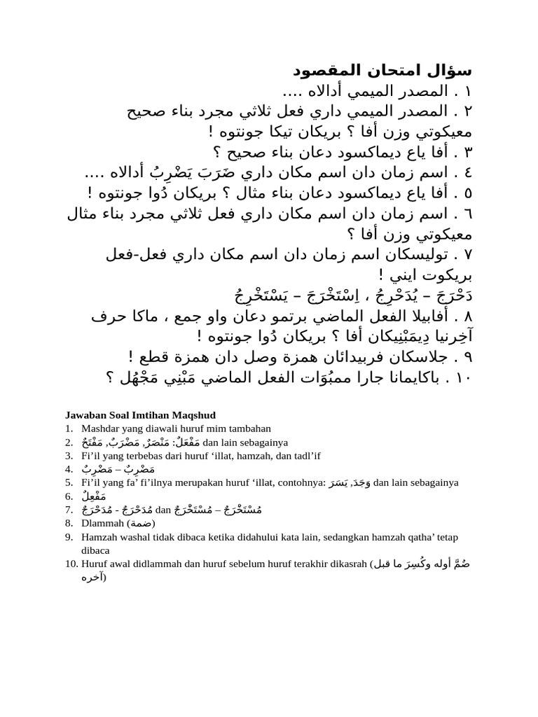Soal Dan Jawaban Soal Imtihan Maqshud Kelas 2 | PDF