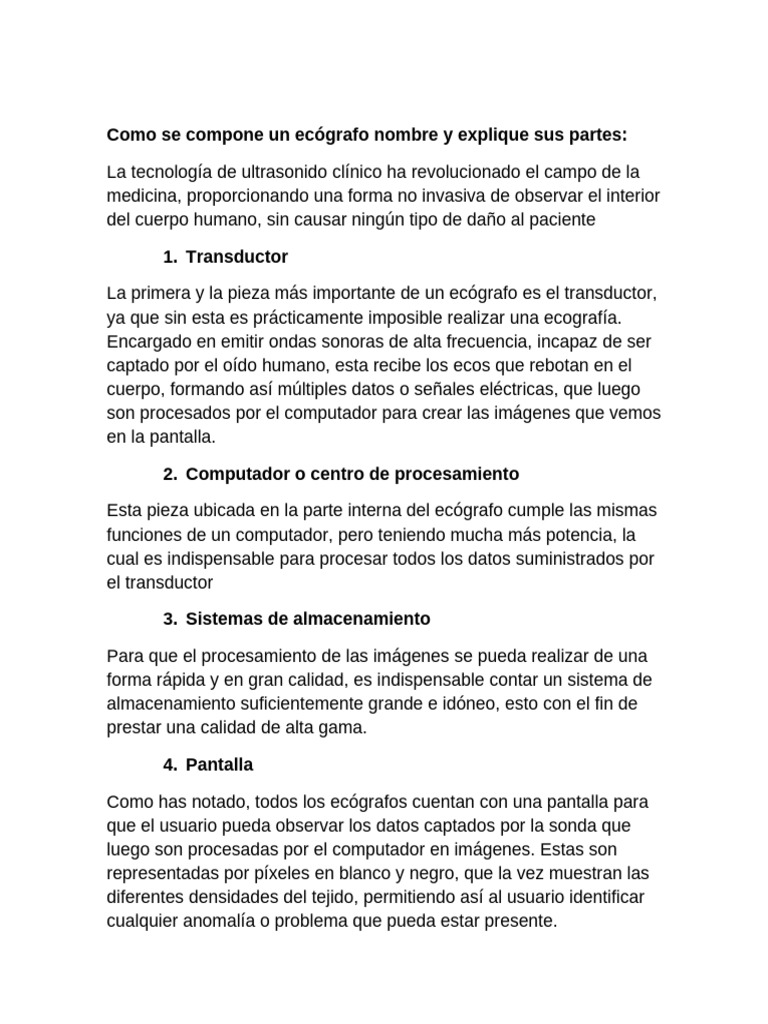 Como Se Compone Un Ecógrafo Nombre y Explique Sus Partes | PDF ...